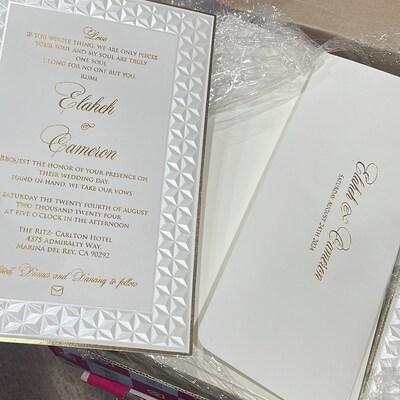 Cream Modern Wedding Invitation Card and Gold Foil Black Sleeve ...