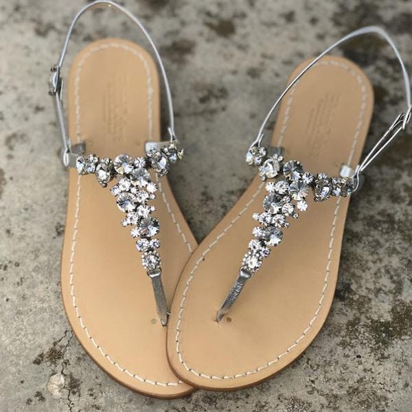 White Capri Sandals T Bar - Italian Flat Sandals - Capri Sandals in ...