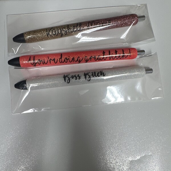 Personalized Epoxy Glitter Black Ink Pen: Refillable - Etsy