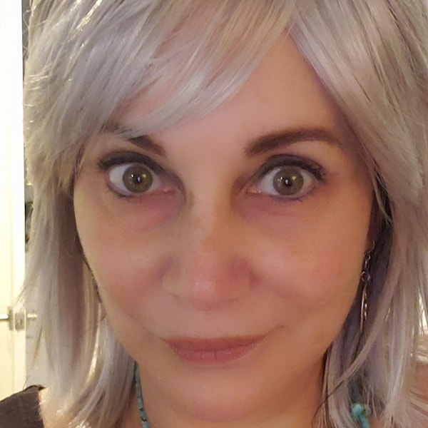 12 Inch Silver Grey Shag Style Straight and Layered With Bangs Costume ...