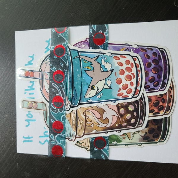 Boba Tea Shark Sticker Set - Etsy UK