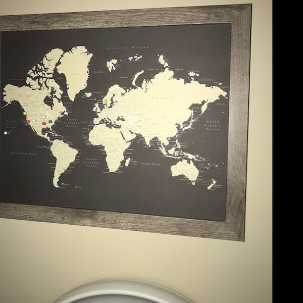 World Push Pin Map With Frame & 50 Push Pins, Road Trip Map, Travel Map ...