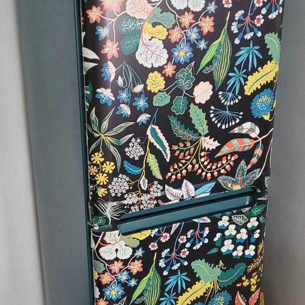Fridge Wrap Vintage Dark Floral, Retro Refrigerator Wrap Vinyl Side by ...