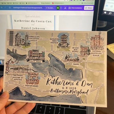 5x7 Custom Hand Painted Watercolor Illustrated Map With Locations for a ...