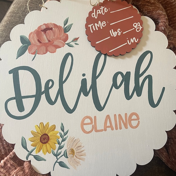 Boho Floral Hospital Door Hanger, Baby Girl Door Hanger, Scallop Edge ...