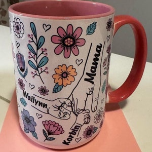 Custom up to 6 Kids Holding Moms Hand 3D Inflated Mug Wrap, Mama 11oz ...