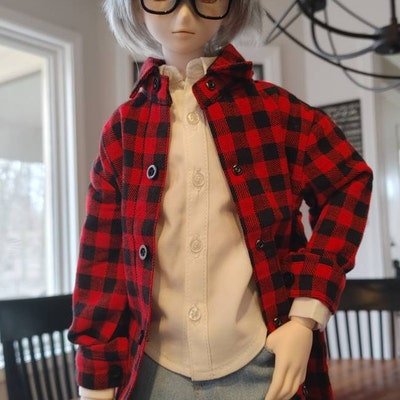 Casual Loose Long Plaid Shirt for BJD 1/6 1/4 MSD 1/3 SD13 SD17 Uncle ...