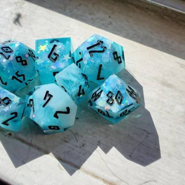 Crystal Clear Blue and Purple Iridescent Dice Set - 7 Polyhedral Dice ...
