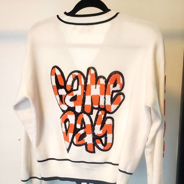 Orange Checkered Game Day Patch, Iron on Patch, Chenille Sequin Patch, DIY Patch, Preppy ...