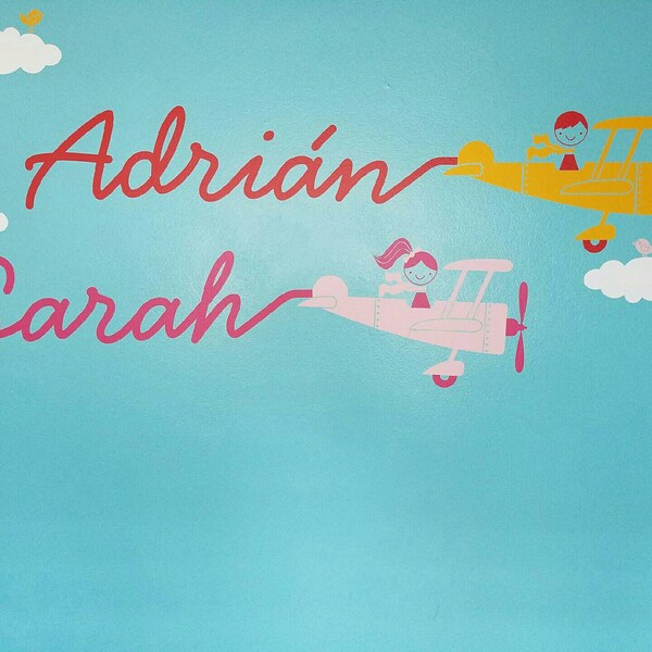 Airplane Girl Name Fabric Wall Decal Personalized Skywriter Cursive ...