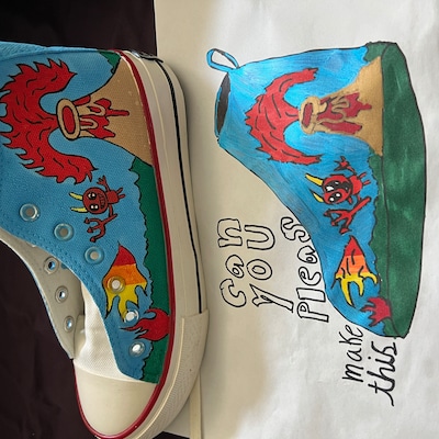 Hand Painted Floral Shoes,high Top Custom Painted Shoes,casual Lace ...