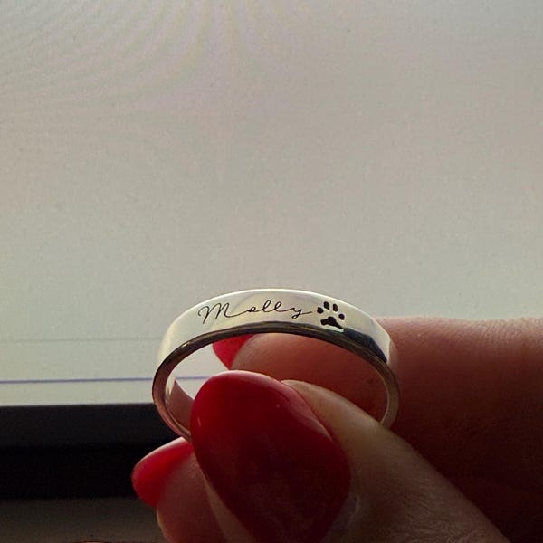 Pet Name Ring, Custom Paw Print Ring, Engraved Name Ring, Dog Paw Ring ...