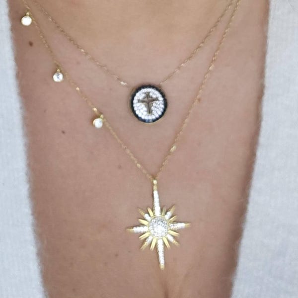 Crystal North Star Necklace: Sterling Silver Starburst Pendant - Etsy