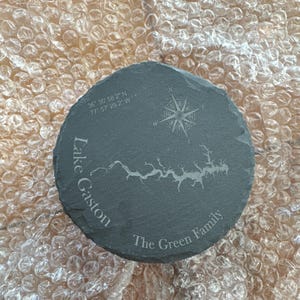 Custom Epoxy Lake Map Wood Circle Coasters ANY LAKE Sets of 4, 6, 8, 12 ...