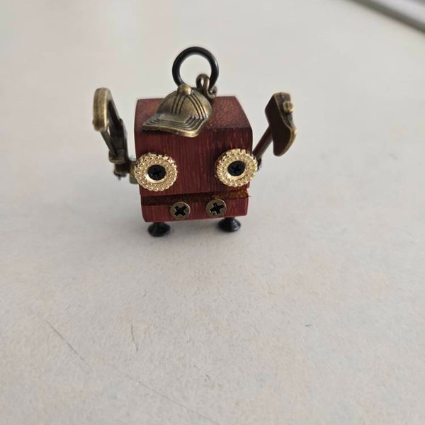 Cute Mini Green Wooden Steampunk Robot Necklace Set, Handmade Robotics ...