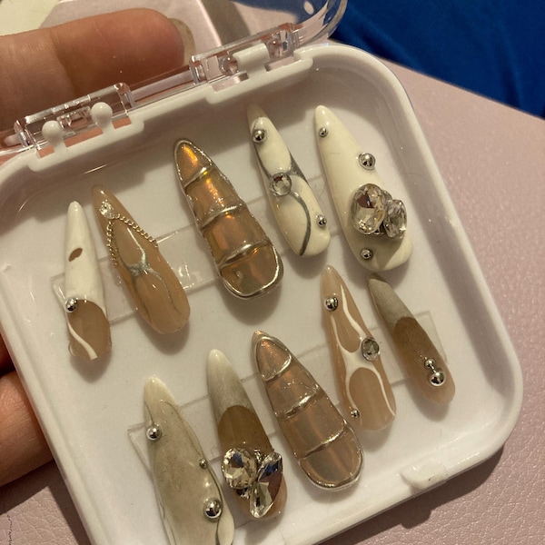 3D Flower Freestyle Medium Almond Press on Nails, Ombre Nail | Red ...