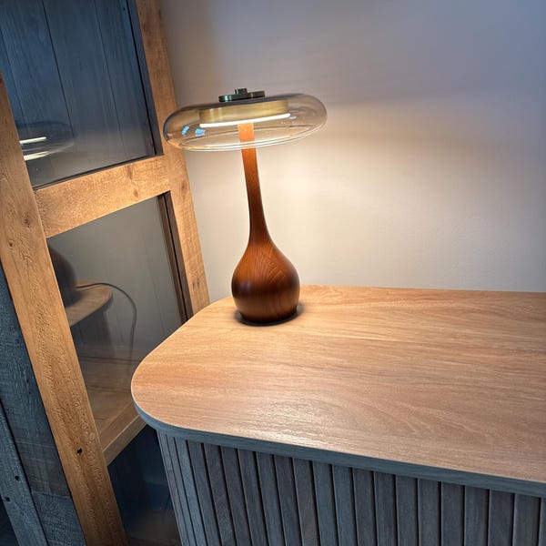 Wood Table Lamp, Bedside Lamp,wooden Lamp,wooden Pillar Pleated Table ...