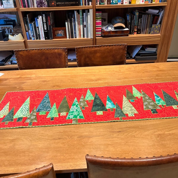 Blue Christmas Tree Bright Table Runner Kit Precision Cut, Ready to Sew ...