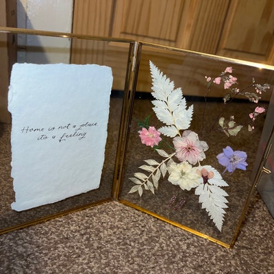 Custom Calligraphy Double Pressed Flower Floating Frame Vintage Flower ...