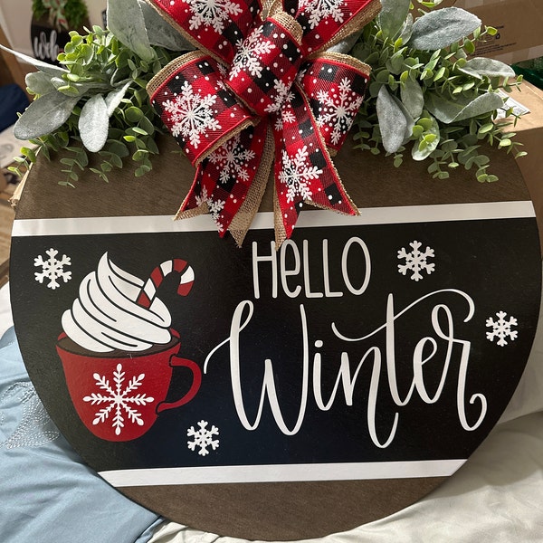 Winter Front Door Decor | Hello Winter | Snowflake | Winter Door Hanger ...