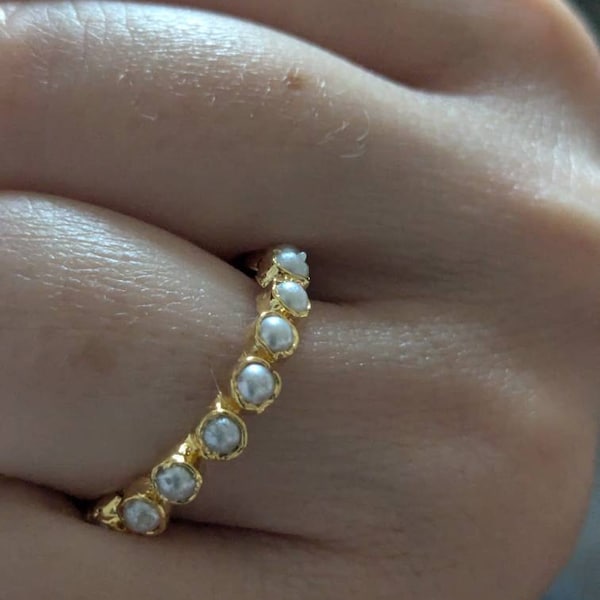 Natural Freshwater Pearl Eternity Band \ Gemstone Ring \ Channel ...