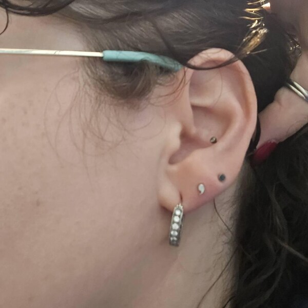 Tiny Bezel CZ Piercing(single), Minimalist Boho 92.5 Sterling Silver ...