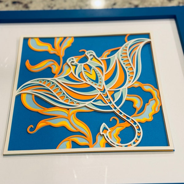 Stingray 3D Mandala Svg, Sea Animals Multilayer Panel for Laser Cutting ...