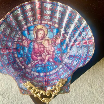 Chinoiserie, White and Blue, Large Conch Shell, Decoupage Shell, Shell ...