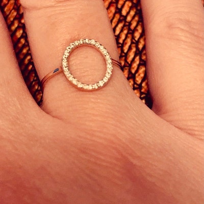 Open Circle Diamond Ring Semi oval Set in 10k 14k 18k Solid Gold ...