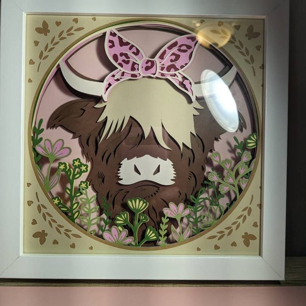 3D Highland Cow Shadow Box, Farm Shadow Box SVG, Layered Papercut ...