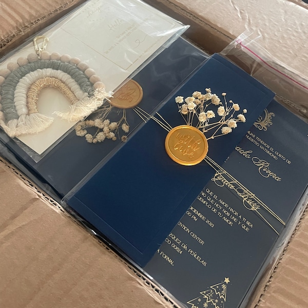 Blue Foil Acrylic Wedding Invitation: Floral Embellishments - Etsy
