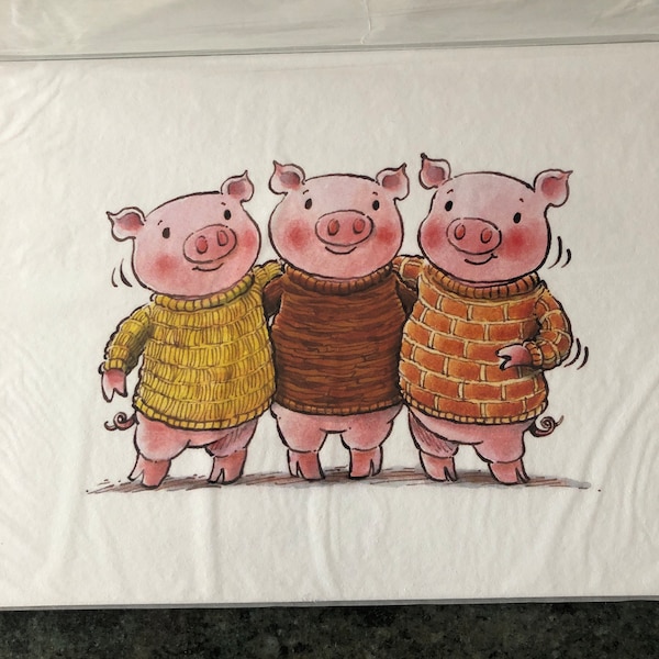 Three Little Pigs Art Print DIGITAL DOWNLOAD. A5, A4 and 10" X 8" Size ...