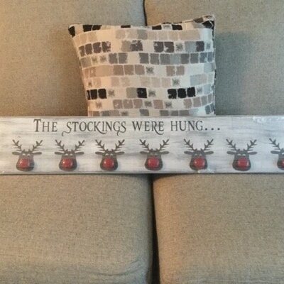 Rustic Distressed Barn Farmhouse Reindeer Rudolph Wall Sign Stocking ...