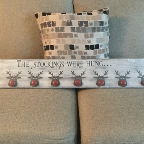 Rustic Distressed Barn Farmhouse - Reindeer Rudolph Wall Sign Stocking ...