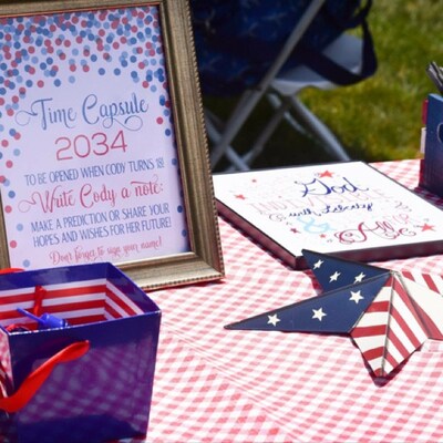 Red and Blue Time Capsule Boy or Girl 1st Birthday Party Personalized ...