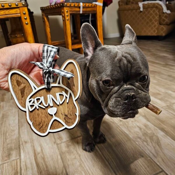 French Bulldog Ornament Personalized, Frenchie Hanging Wooden Stocking ...