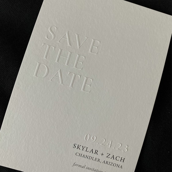 Blind Embossed Save the Date Card, Minimalist Invitation, Luxury ...