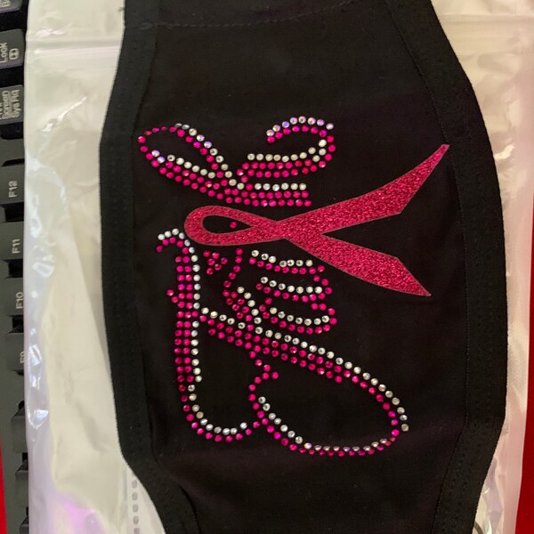 Breast Cancer Awareness Pink Ribbon Face Mask With Filter Pocket and ...