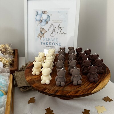 White Ribbon Bow X Mini Teddy Bear Candles in Clear Box no Labels ...