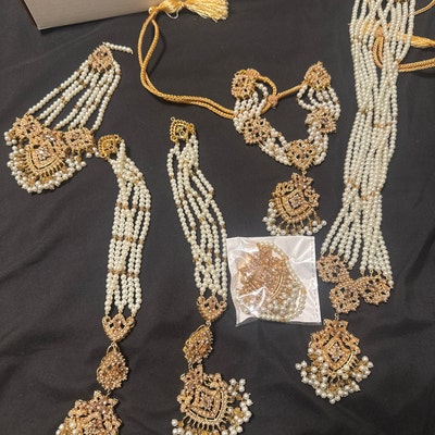 Nauratan Gold Plated Heavy Mala Set / Indian Pakistani Bridal Shaadi ...