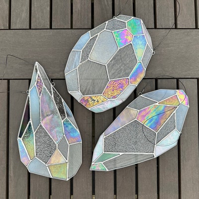 Modern Stained Glass Leaves Pattern, Printable Rainbow Plant Stained ...