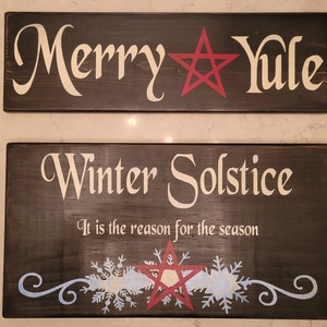 Primitive Wood Sign Merry Yule Holiday Decor Wicca Pagan Yule ...