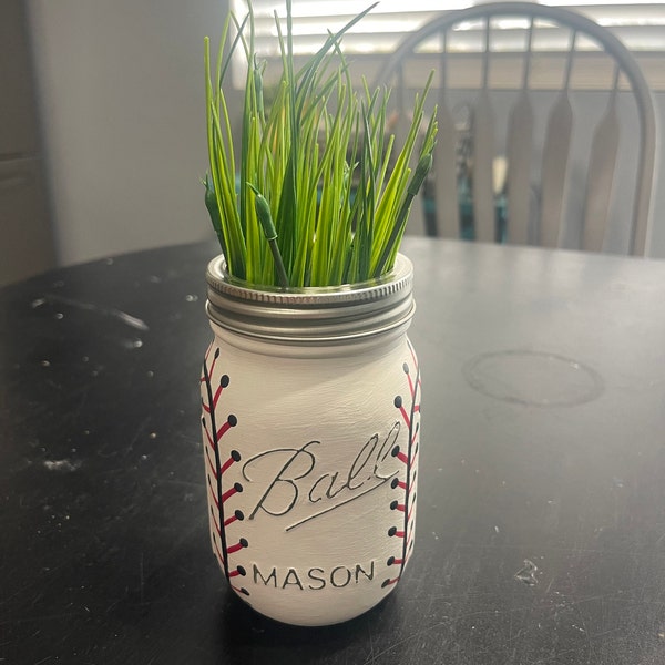 Softball Mason Jar Set: Hand Painted Party Centerpieces - Etsy