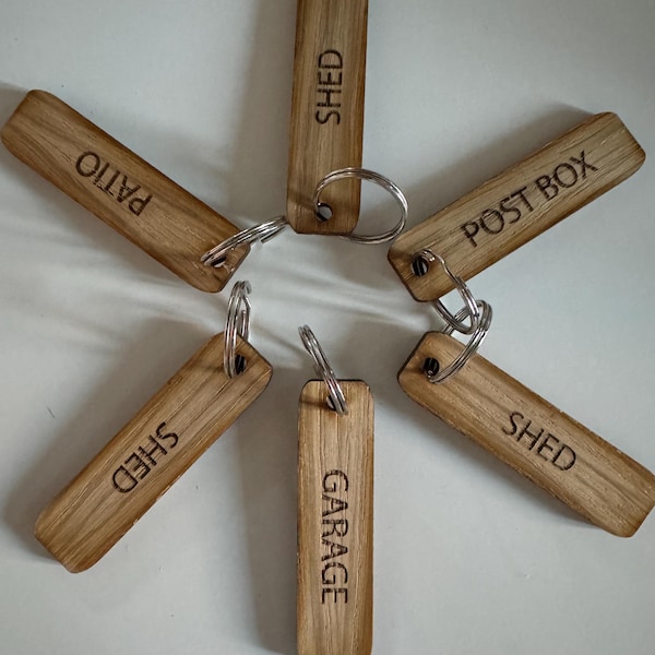 Personalised Oak Keyring, Custom Key Fob, Door, Shed Garage, Flat ...