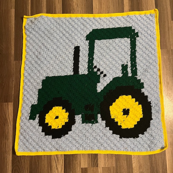CROCHET BABY BLANKET Pattern: Tractor Baby Blanket, C2C Tractor Pattern ...