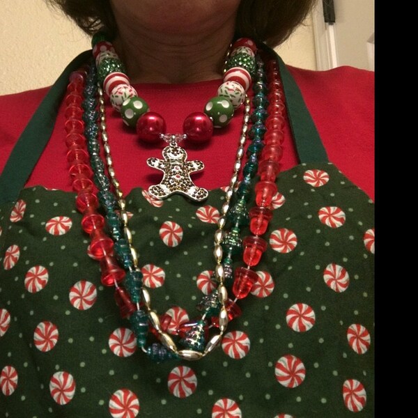 GINGERBREAD SPRINKLES Christmas Necklace, Chunky Bracelet, Red Green ...