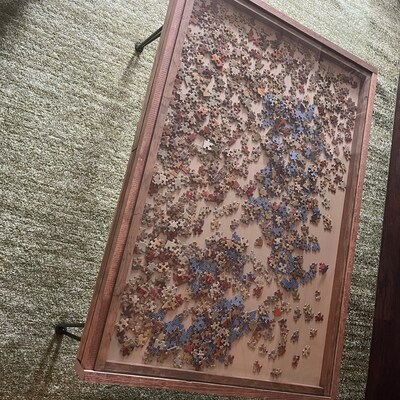 Rustic Puzzle Coffee Table With Removable Glass Top Includes 2 Hidden ...