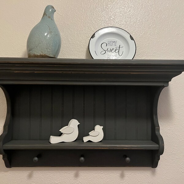 Set of 2 Farmhouse Wood Birds Blue shelf Sitters - Etsy