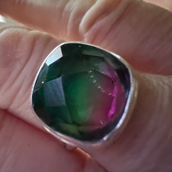 Watermelon Tourmaline Ring, Cushion Shape, Gemstone Ring, Sterling ...