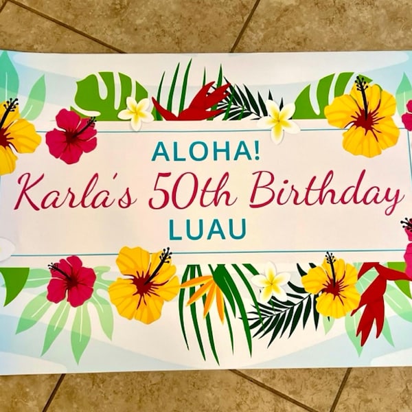 Luau Happy Birthday Banner Personalized Sign Hawaiian Luau Banner ...